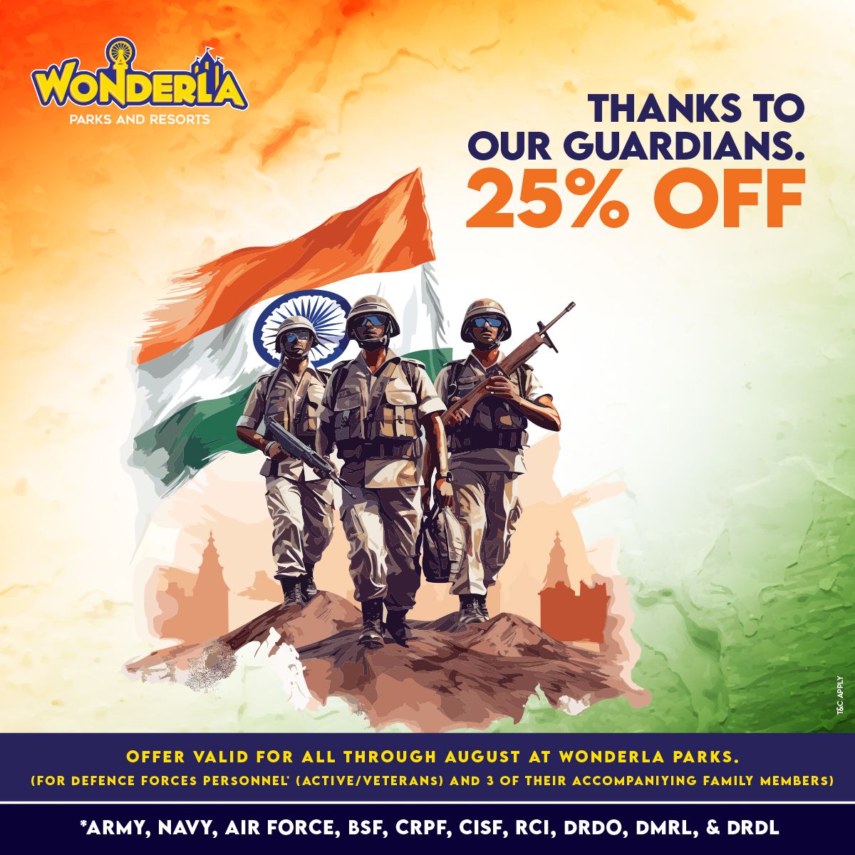 Defense Offer at Wonderla | Flat 25% Discount on Tickets | Wonderla